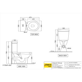 Essco 2 Piece P-Trap 180mm Floor Mounted WC | Soft Close WC Cover