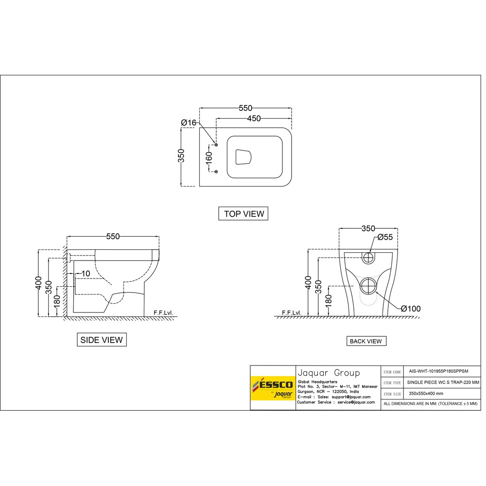Aspire Wall Hung WC with Normal Close Seat Cover | 345x510x360 mm