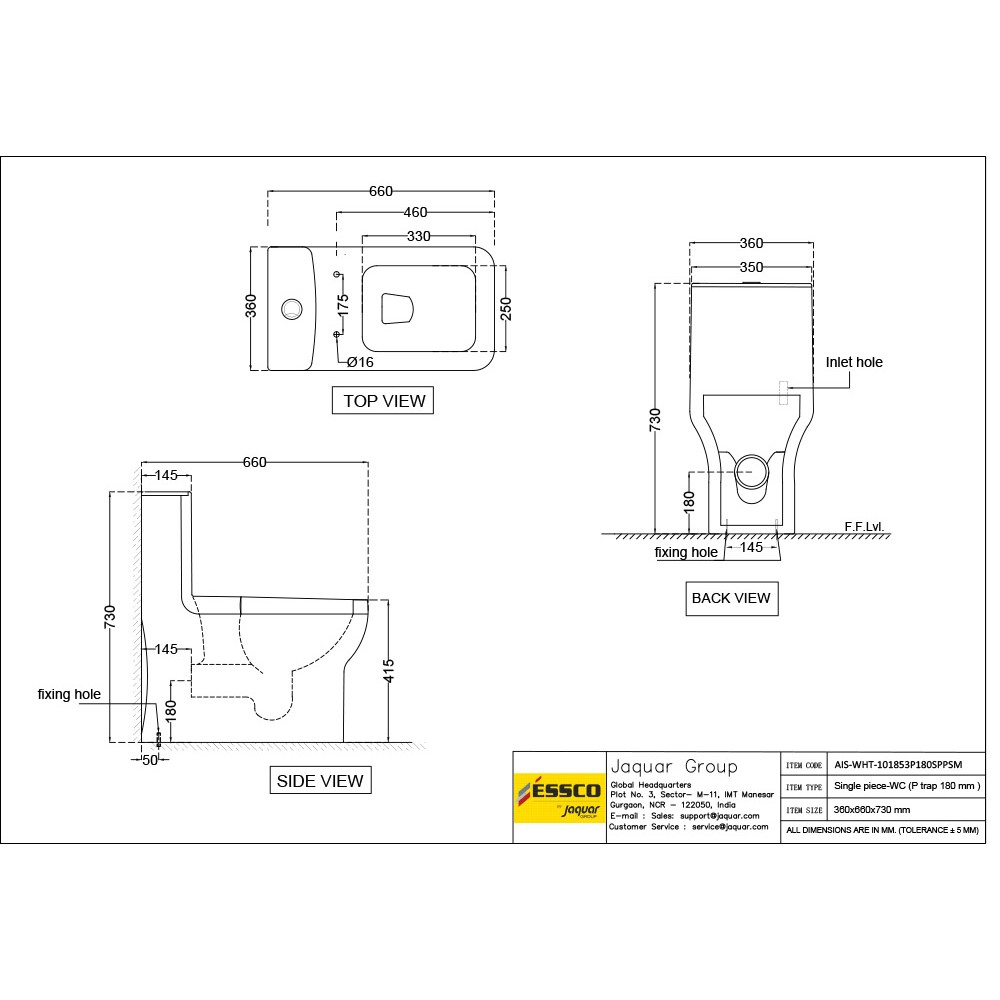 Rimless Single Piece WC