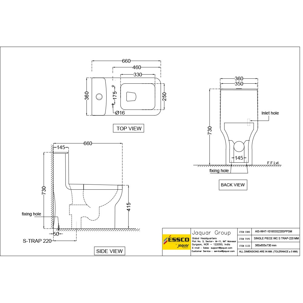Rimless Single Piece WC