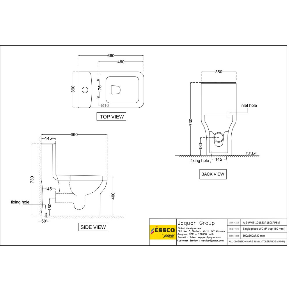 Rimless Single Piece WC