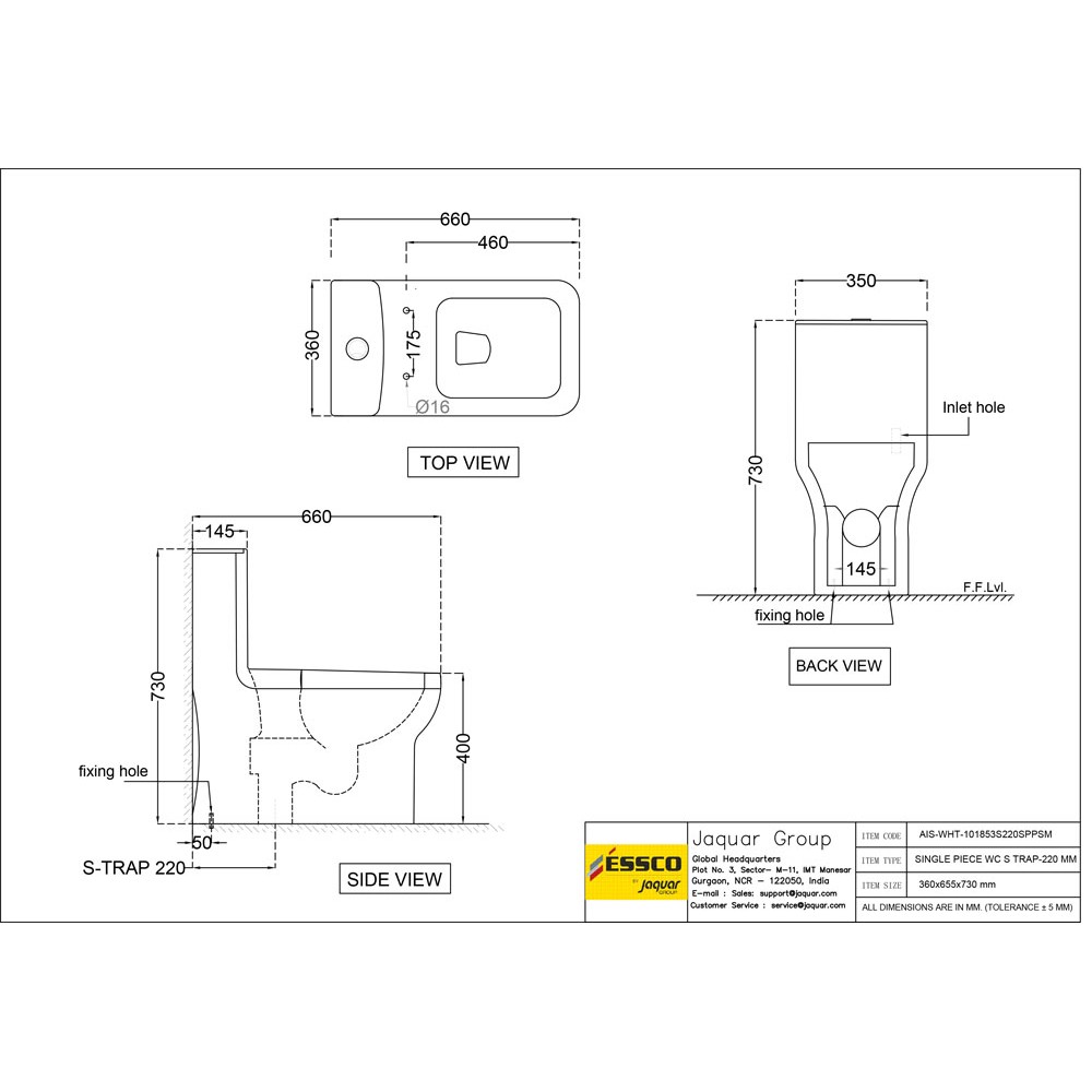 Rimless Single Piece WC